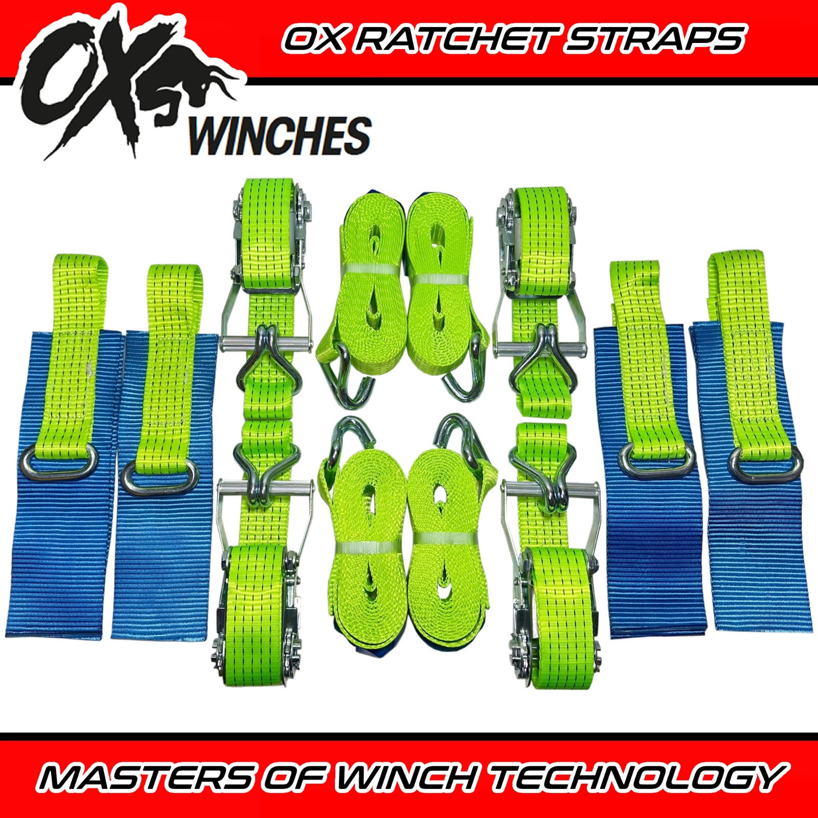 Recovery Ratchet Alloy Wheel Straps Trailer - Hi Viz Green - Transit ...